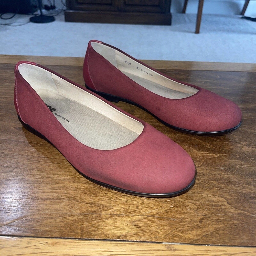 Sas Red Suede Leather Ballet Slip On Flats Shoes Wome… - Gem